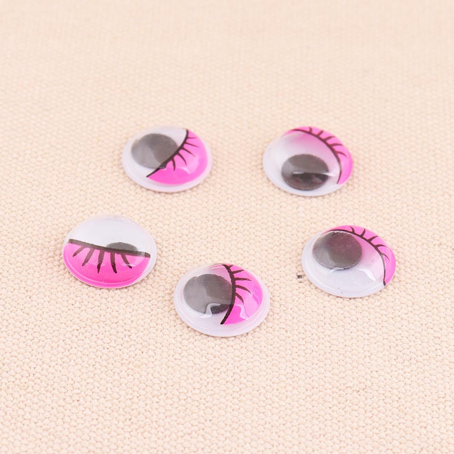 100pcs Movable Glue Eyes With Lashes,15mm Pink Moving Movable Wiggly ...
