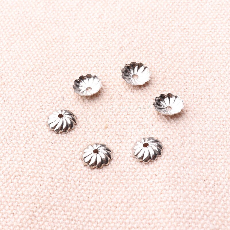 50pcs Tiny Flower Caps 7mm Silvery Color Fluted Mini Dome Caps Small ...