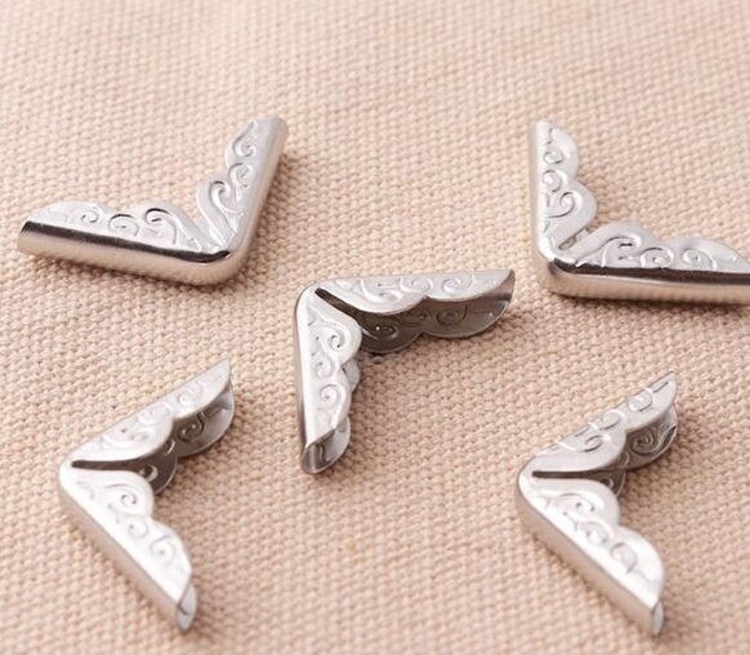50pcs Metal Corner Protectors Embossed Protector Tips Silver Small 29 ...