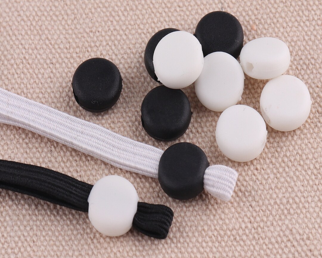 9*4mm White and Black Stop Toggles Elastic Cord Lock for Face Mask ...