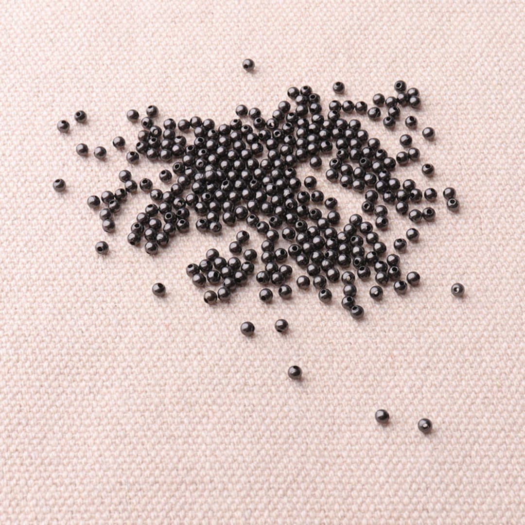 100pcs 1.5mm Small Beads Black Metal Tiny Round Beads for Necklace ...