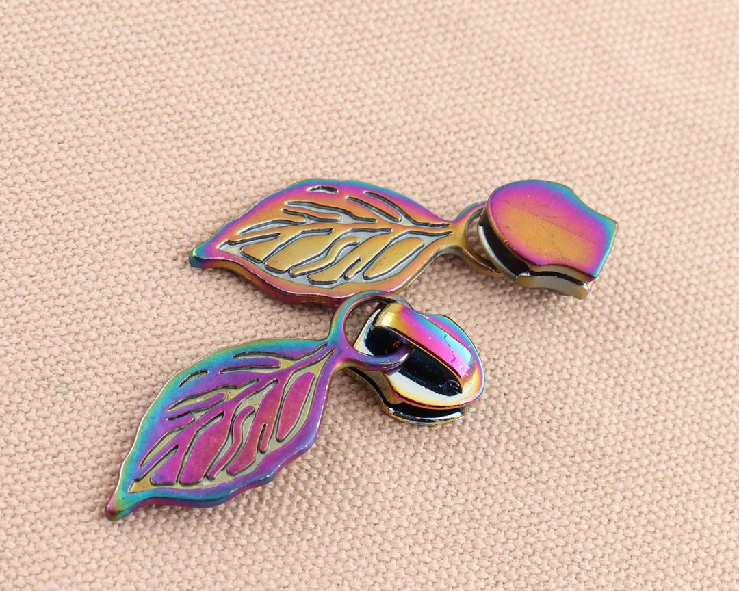 6pcs Rainbow Color Zipper Pulls Zipper Heads Zipper Slider Leaf Shape ...