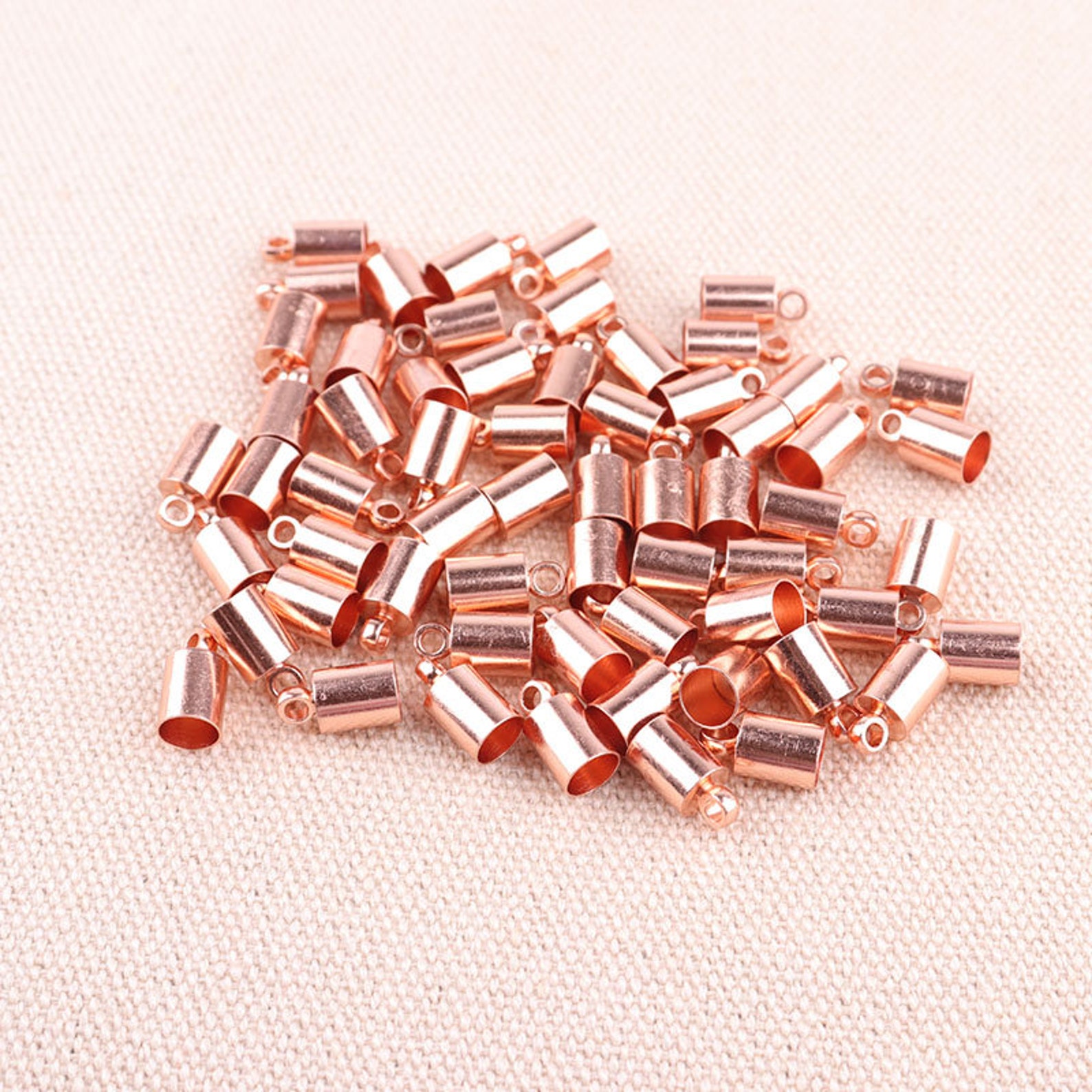 50pcs 4mm Inner Size End Cap Rose Gold Caps for Leather Chain,cord Ends ...