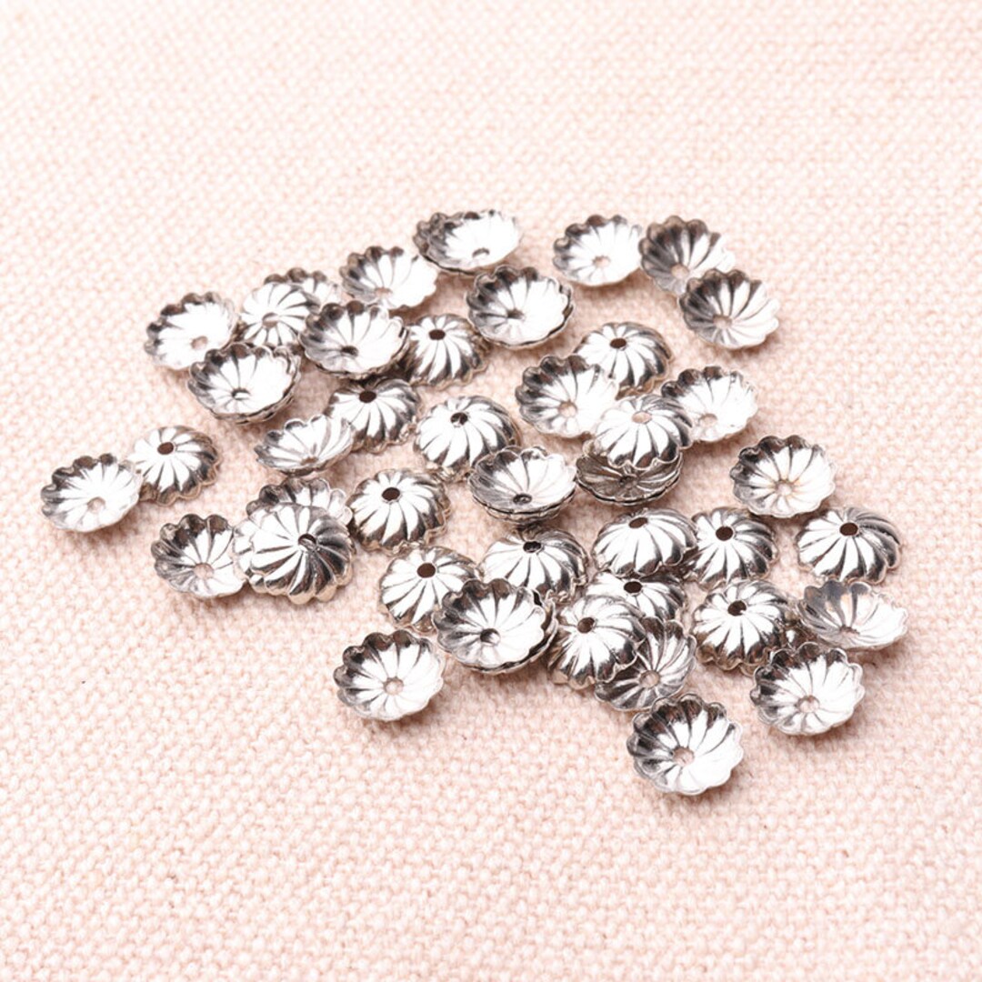 50pcs Tiny Flower Caps 7mm Silvery Color Fluted Mini Dome Caps Small ...