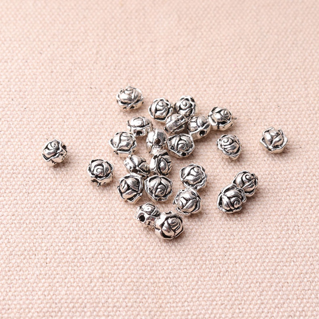 30pcs Flower Spacer Beads Heavy Rose Beads Antique Silver 6mm Floral ...