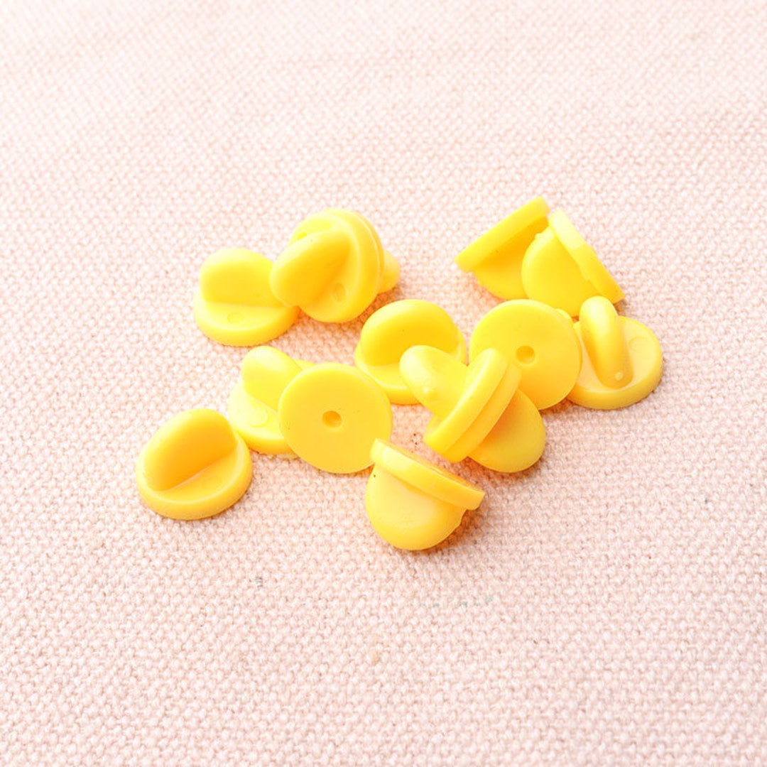 15pcs Rubber Pin Backs 12mm Yellow Plastic Pin Back Rubber Pin Back for ...