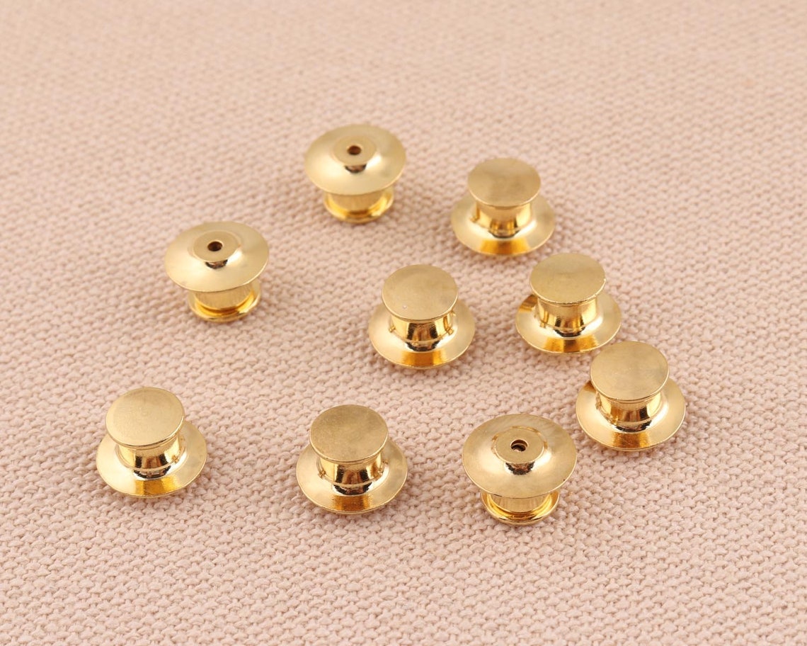 10pcs Pin Backs Locking Buttons Pins Keeper Clutch Label Gold Color ...