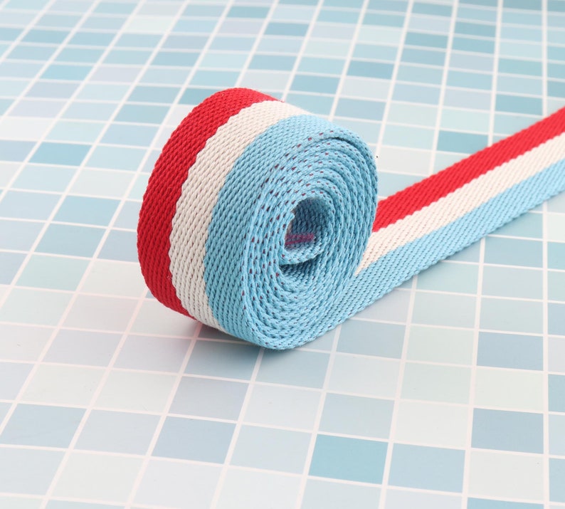 38mm Wide Red White Light Blue Stripe Cotton Webbing Colorful Canvas ...