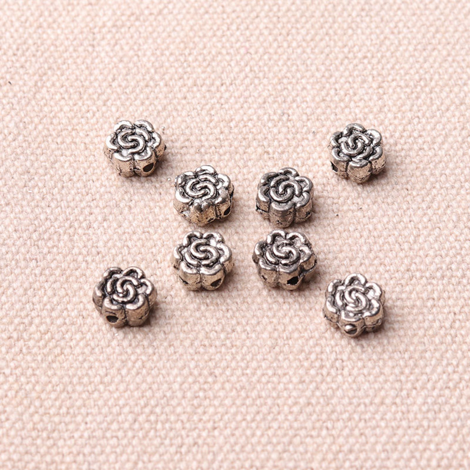 50pcs Flower Spacer Beads 7mm Antique Silver Beads Jewelry - Etsy