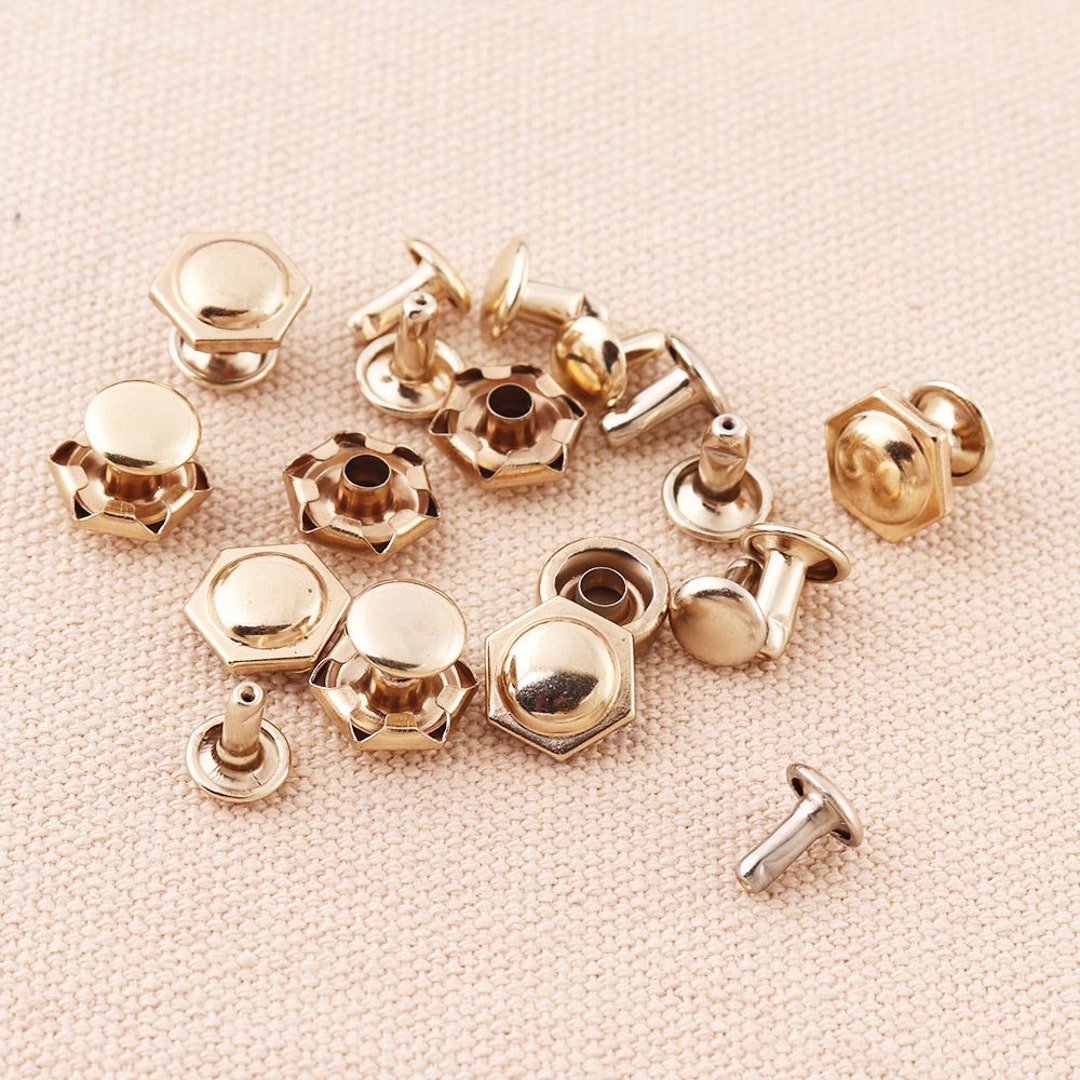 100sets Gold Sexangle Rivets Double Cap Rivets Metal Rapid Rivet Punk ...
