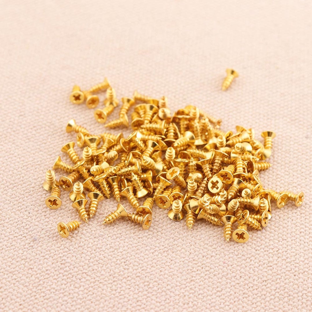200pcs Gold Screws Round Head Iron Screws Hinge Screws Wood Screws ...