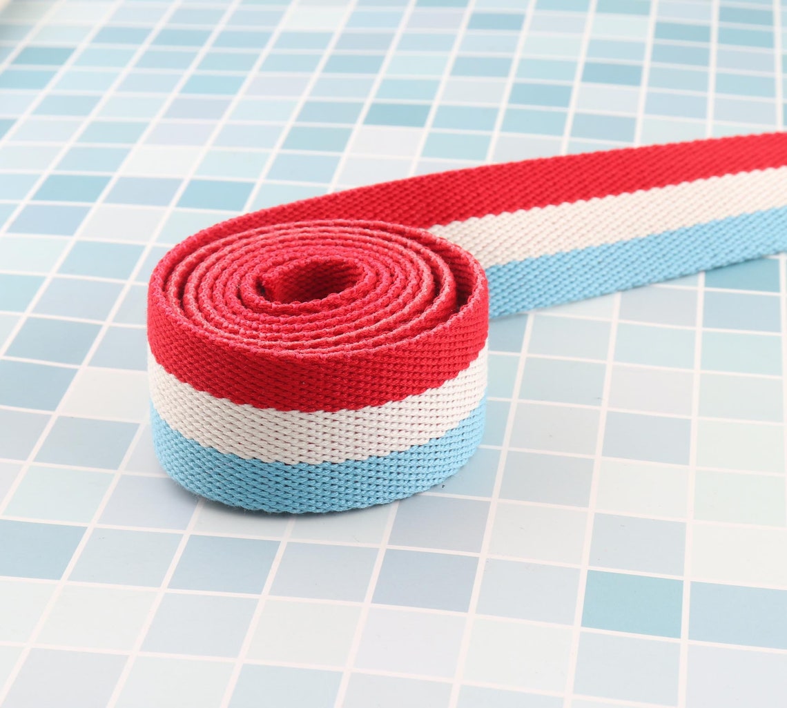 38mm Wide Red White Light Blue Stripe Cotton Webbing Colorful Canvas ...