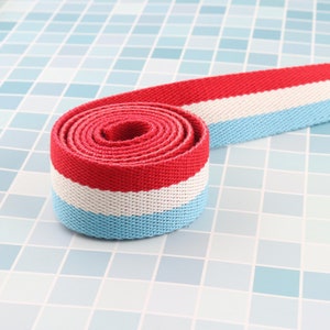 38mm Wide Red White Light Blue Stripe Cotton Webbing Colorful Canvas ...