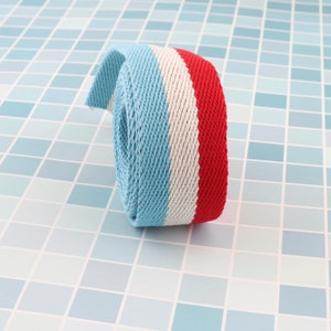 38mm Wide Red White Light Blue Stripe Cotton Webbing Colorful Canvas ...