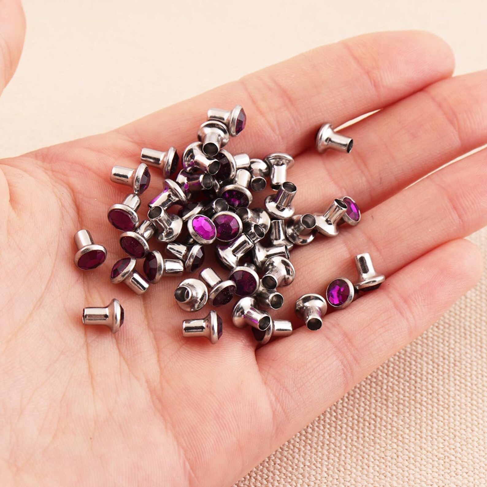 Rivets de cristal violet 6 6mm, strass Rivets Rivets creux, boucles ...