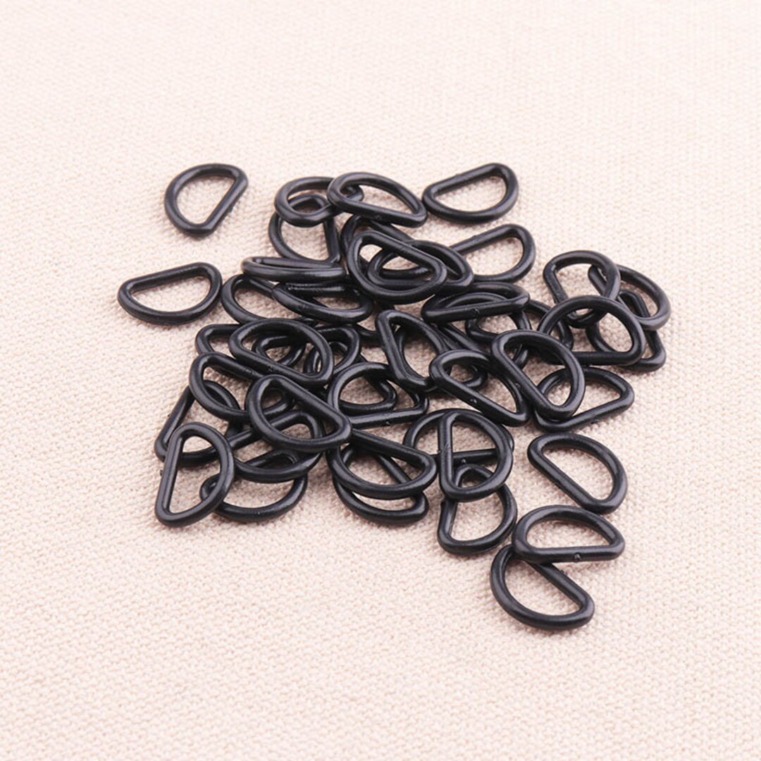 200pcs Black Small Plastic D-rings Tiny 11mm Inner Size Bag Strap D ...