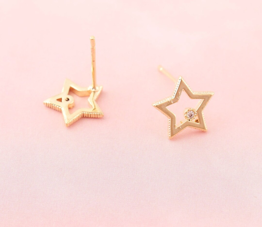Star Earring Studs,high Polish Solid Gold Earring Post,beaded Earring ...