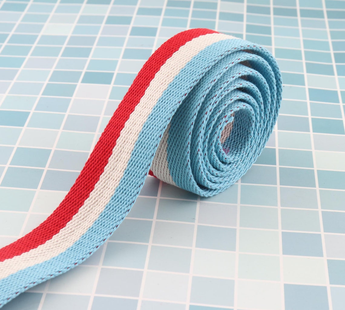 38mm Wide Red White Light Blue Stripe Cotton Webbing Colorful | Etsy