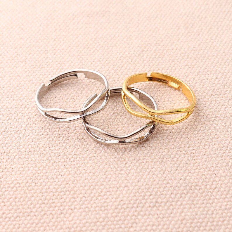 17mm Gold and Silver Blank Ring Metal Adjustable Ring Party Rings ...