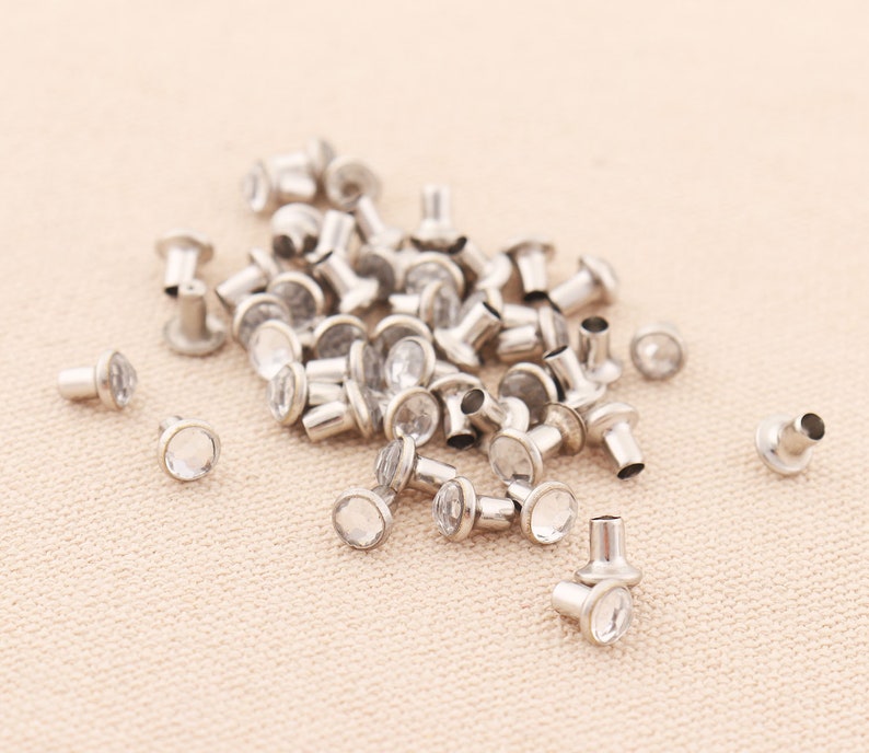 100pc Silver Rhinestone Rivets Nailhead Rivets Tiny Diamond Riveting ...
