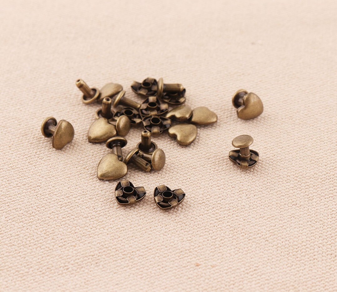 200pcs 8mm Bronze Color Heart Shape Double Cap Rivets Studs Rivets Belt ...