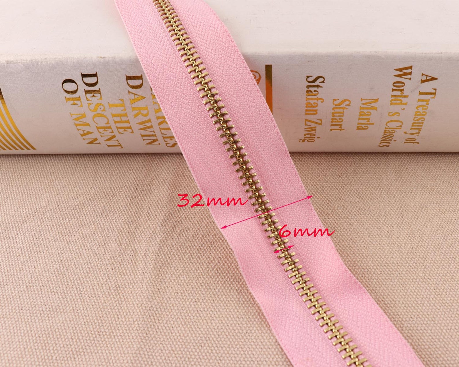 5 Yards Nylon Zippers Pink Color 32mm Width Metal Teeth - Etsy