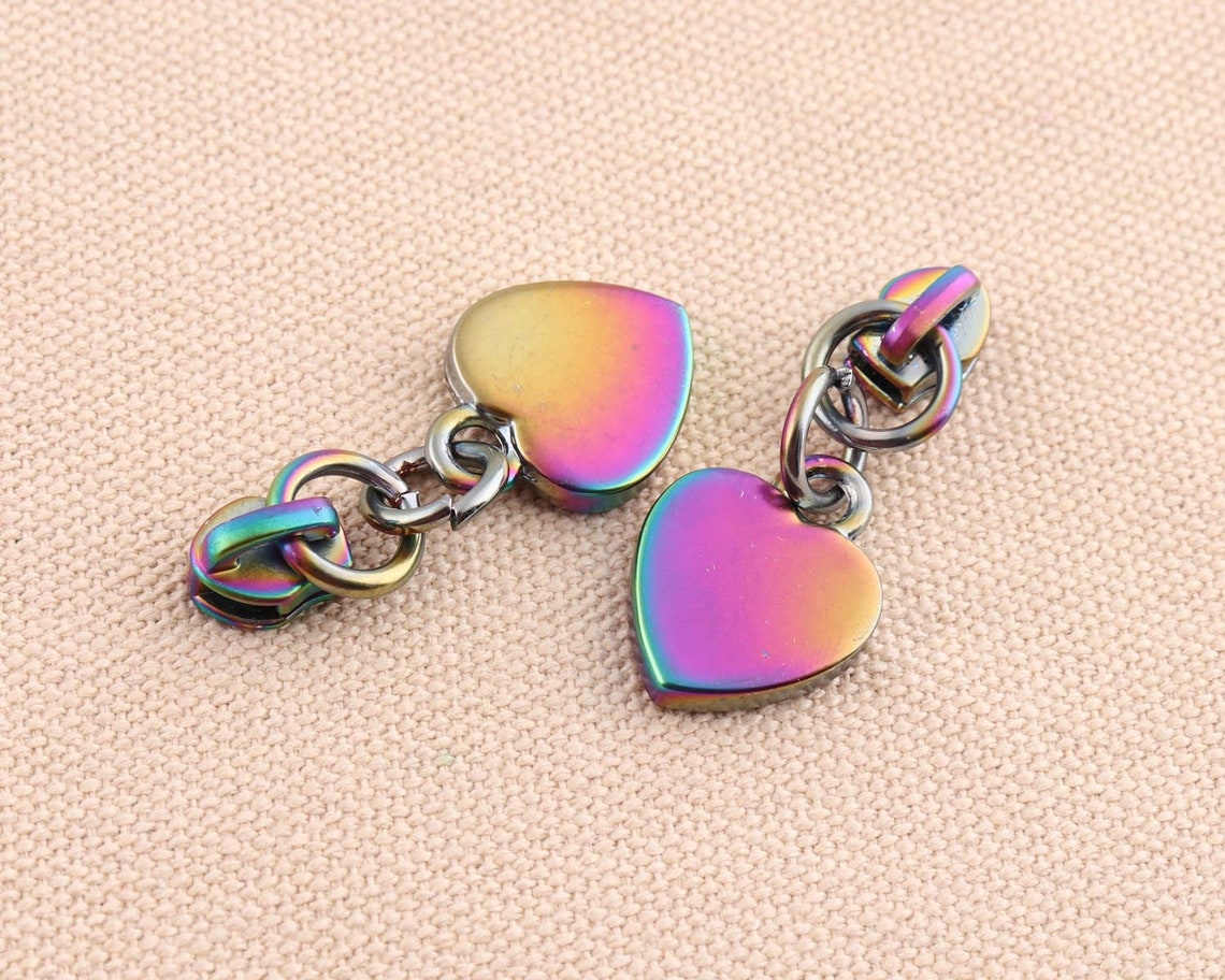 6pcs Beautiful Colorful Rainbow Color Zipper Pulls Charms Heart Shape ...