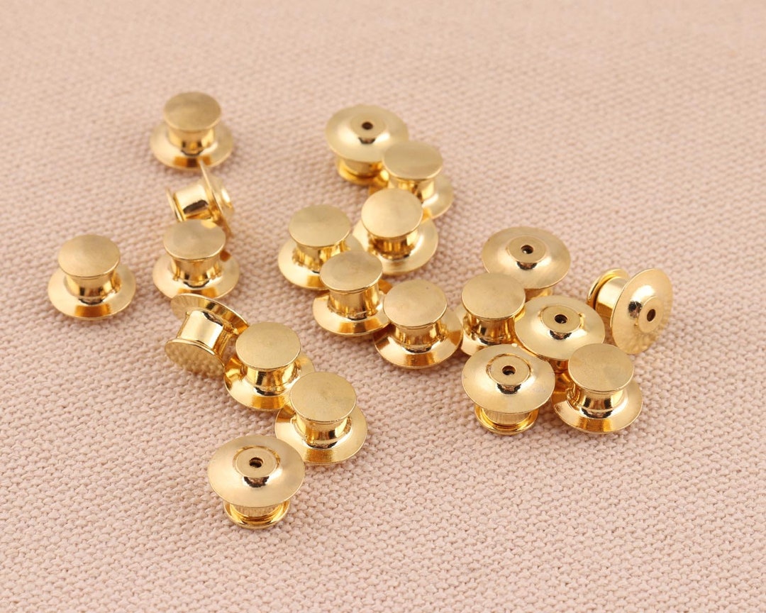 10pcs Pin Backs Locking Buttons Pins Keeper Clutch Label Gold Color ...