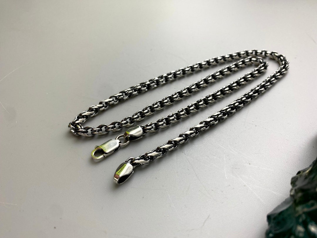 Black Silver Chain Silver Men Chain Biker Jewelry Handmade Silver Chain ...