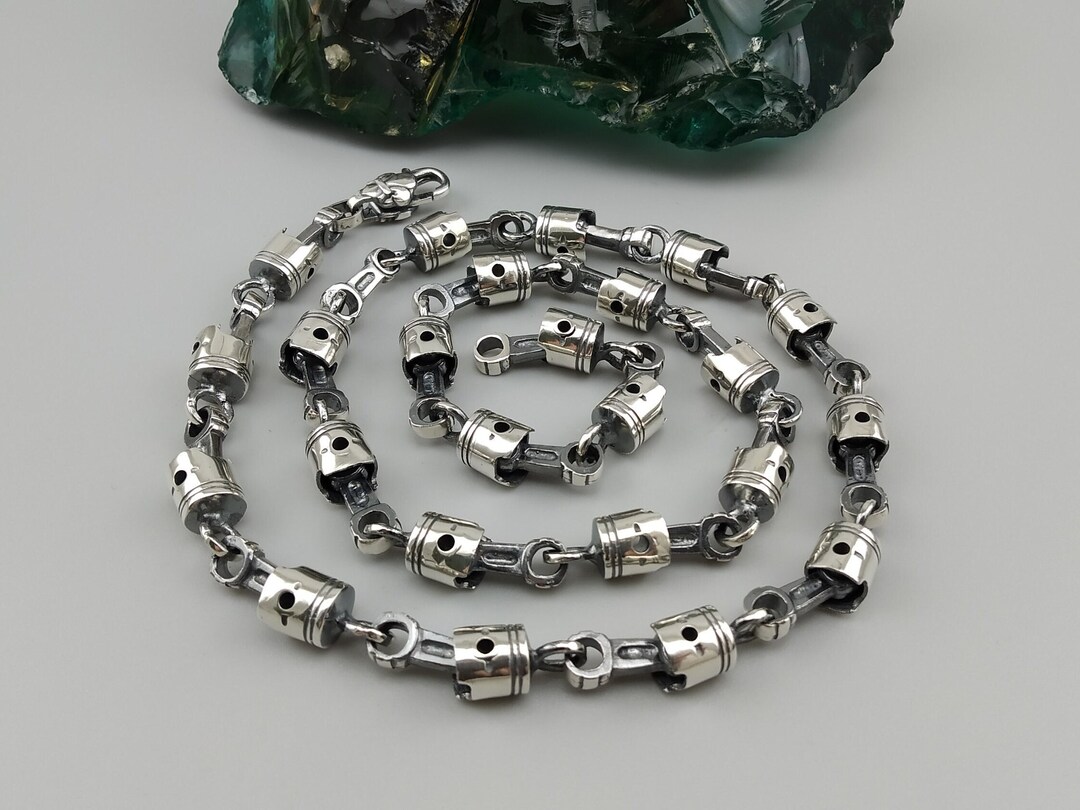 Handmade Silver Piston Chain Necklace for Men - Heavy and Durable Biker ...