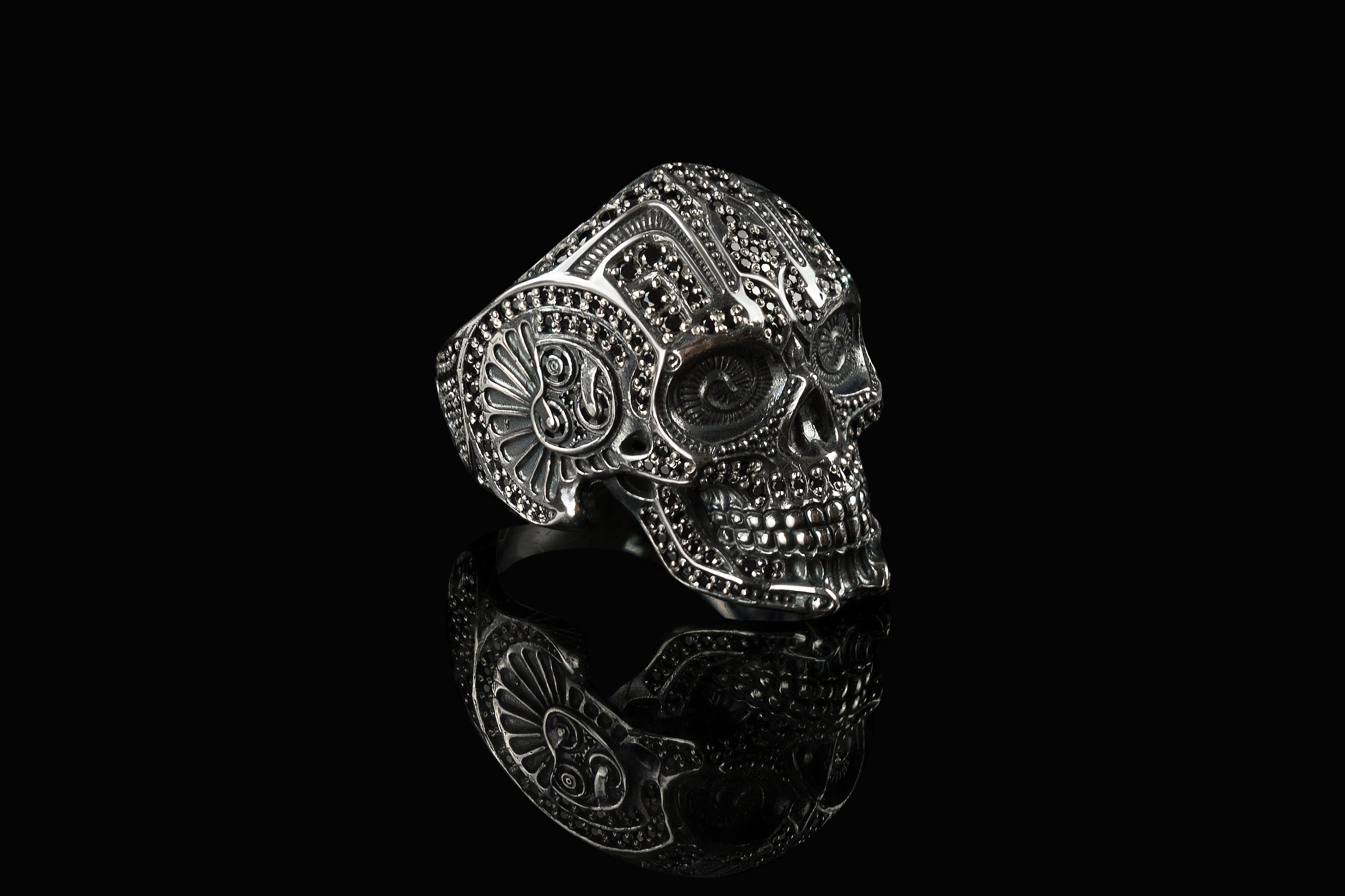 Silver Skull Ring Biker Ring Mexican Skull Ring Biomechanical - Etsy