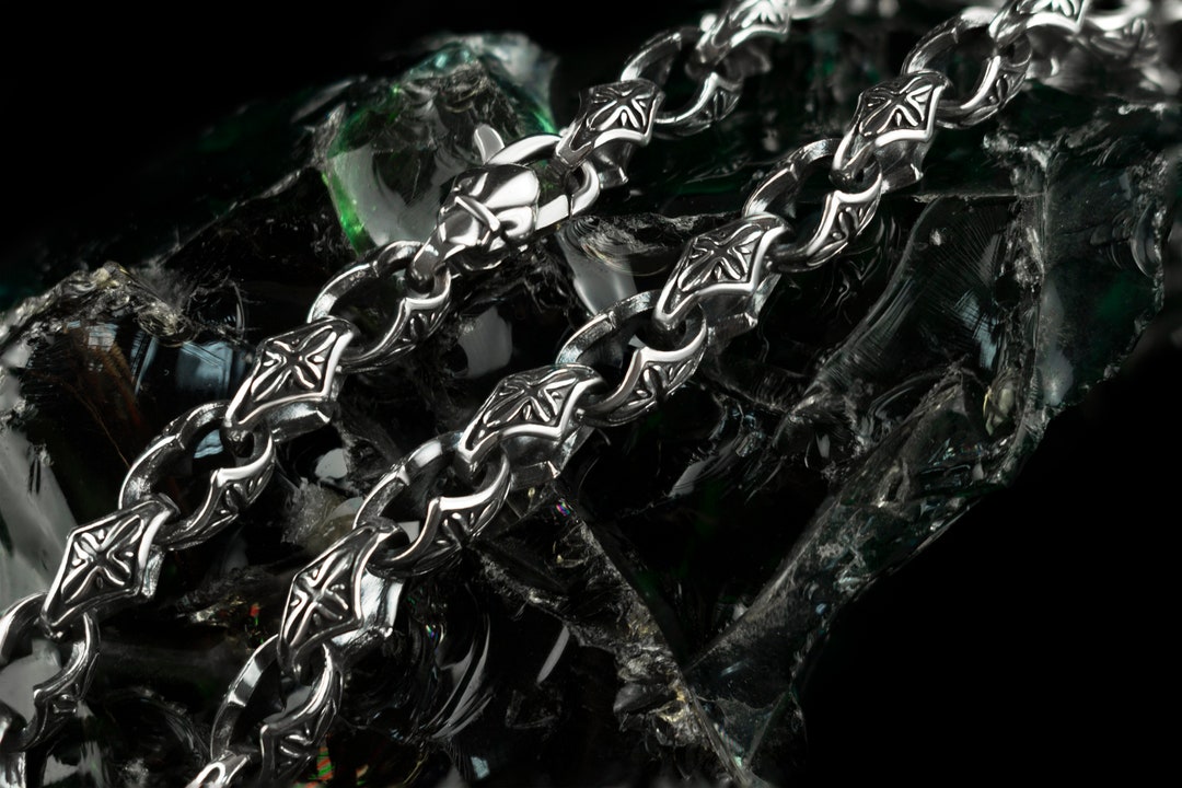 Gothic Sterling Silver Tracery Chain Necklace - 9.5mm Solid 925 Biker ...