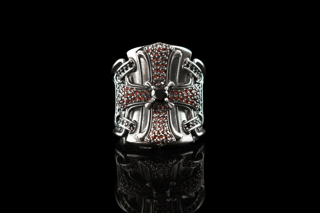Sterling Silver Gothic Cross Ring With Red Garnet, Medieval Queen ...