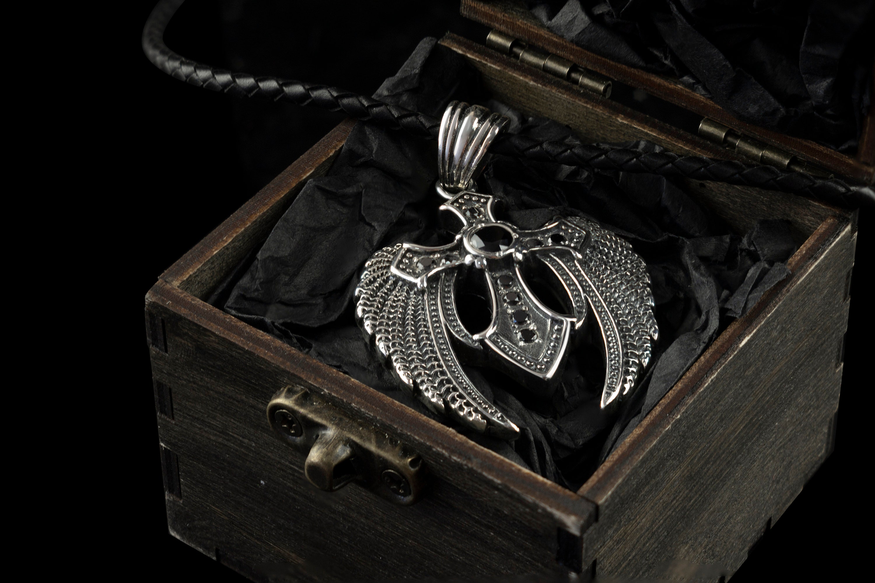 Gothic Angel Cross Pendant With Wings and Gemstones, Heavy Silver Biker ...