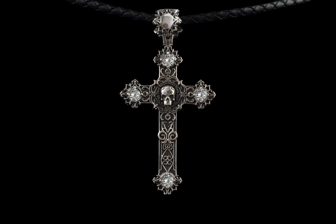 Gothic Silver Skull Cross Pendant Biker Jewelry Gift Brutalist Yeti - Etsy