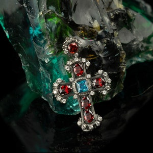 Unique Multi-gemstone Red Cross Pendant in Sterling Silver 925 Necklace ...