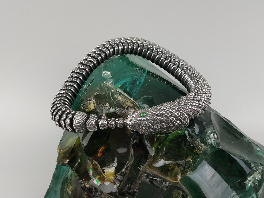 Sterling Silver Snake Serpent Wrap Bracelet, Gothic Biker Jewelry ...