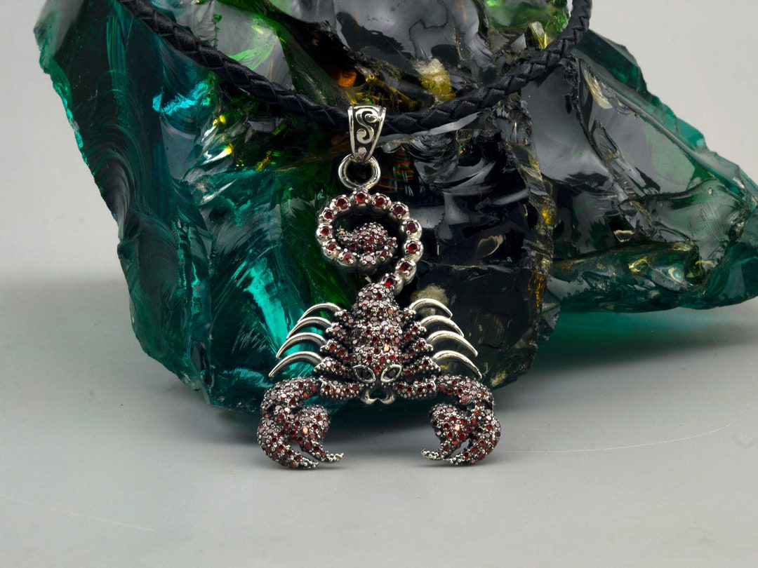 Scorpion Pendant Leather Cord Scorpion With Red Gemstones Zodiac ...