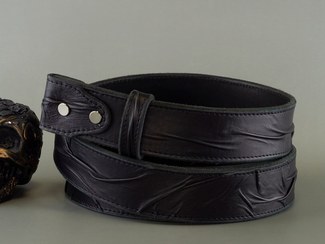 Leather Belt Strap Black Leather Strap Belt Strap for Buckle - Etsy