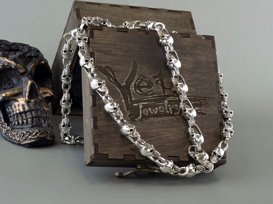 Polished Silver Skull Necklace - 925 Sterling Silver Skull Chain ...