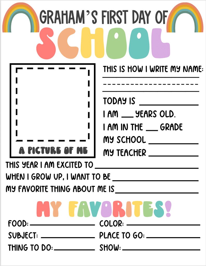 Personalized Groovy Retro First Day of School Interview-printable, Last ...