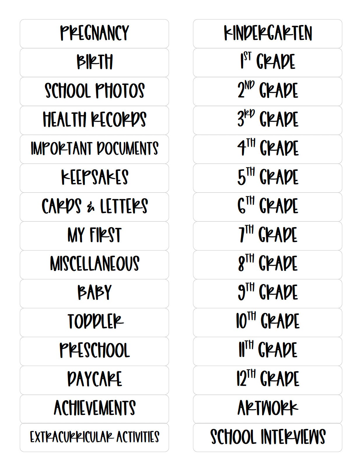 Printable Milestone Tote Labels, School Box, DIY Memory Box, PDF - Etsy