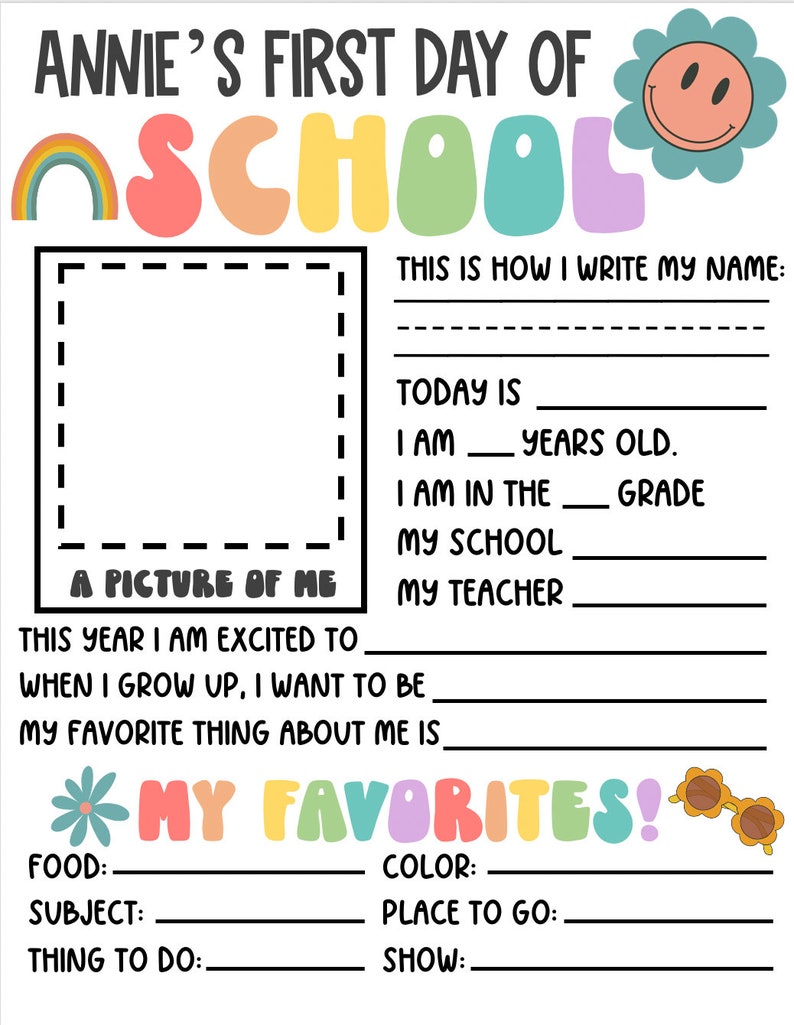 Personalized Groovy Retro First Day of School Interview-printable, Last ...
