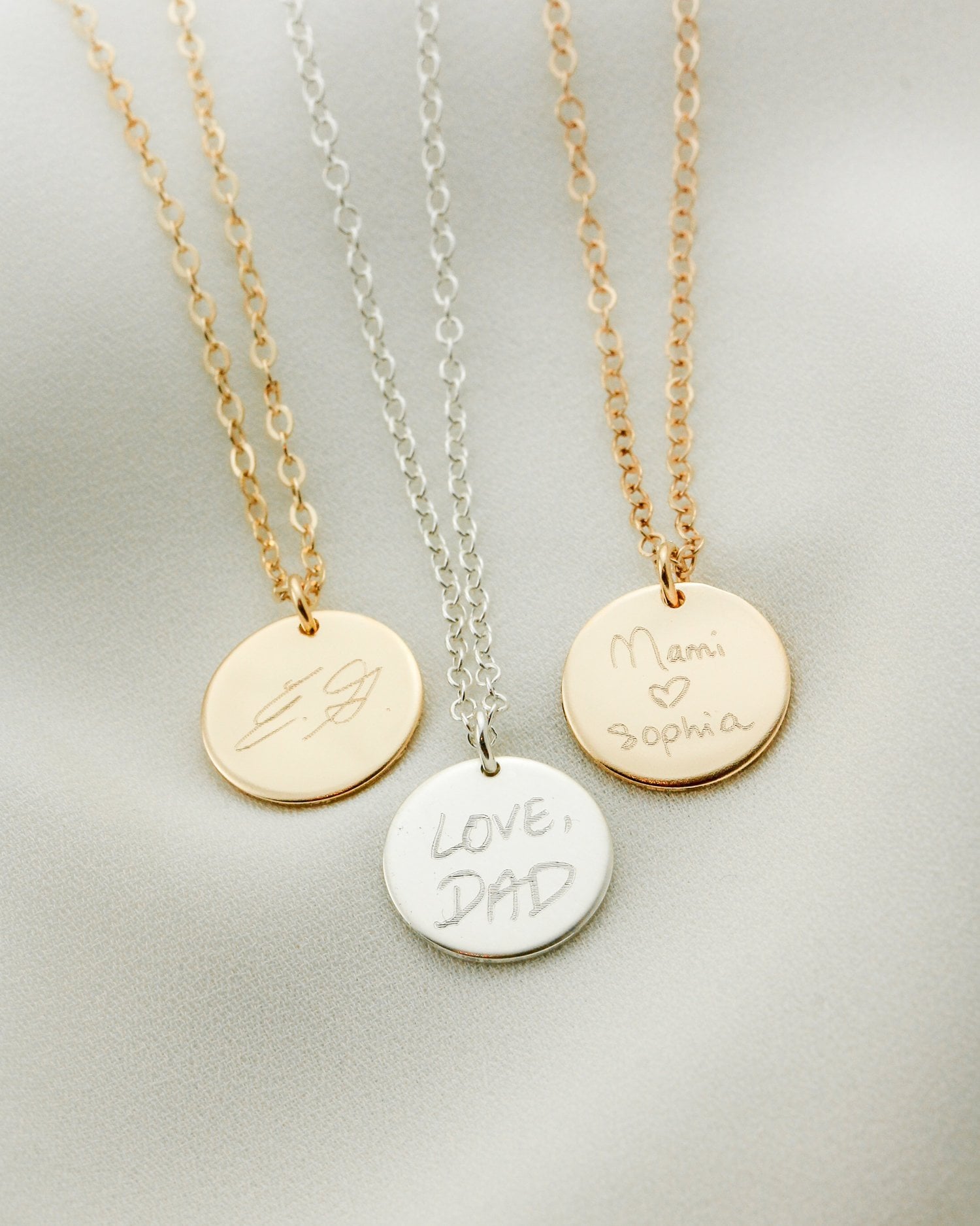 Signature Necklace Engraved Handwriting Disc Necklace | Etsy