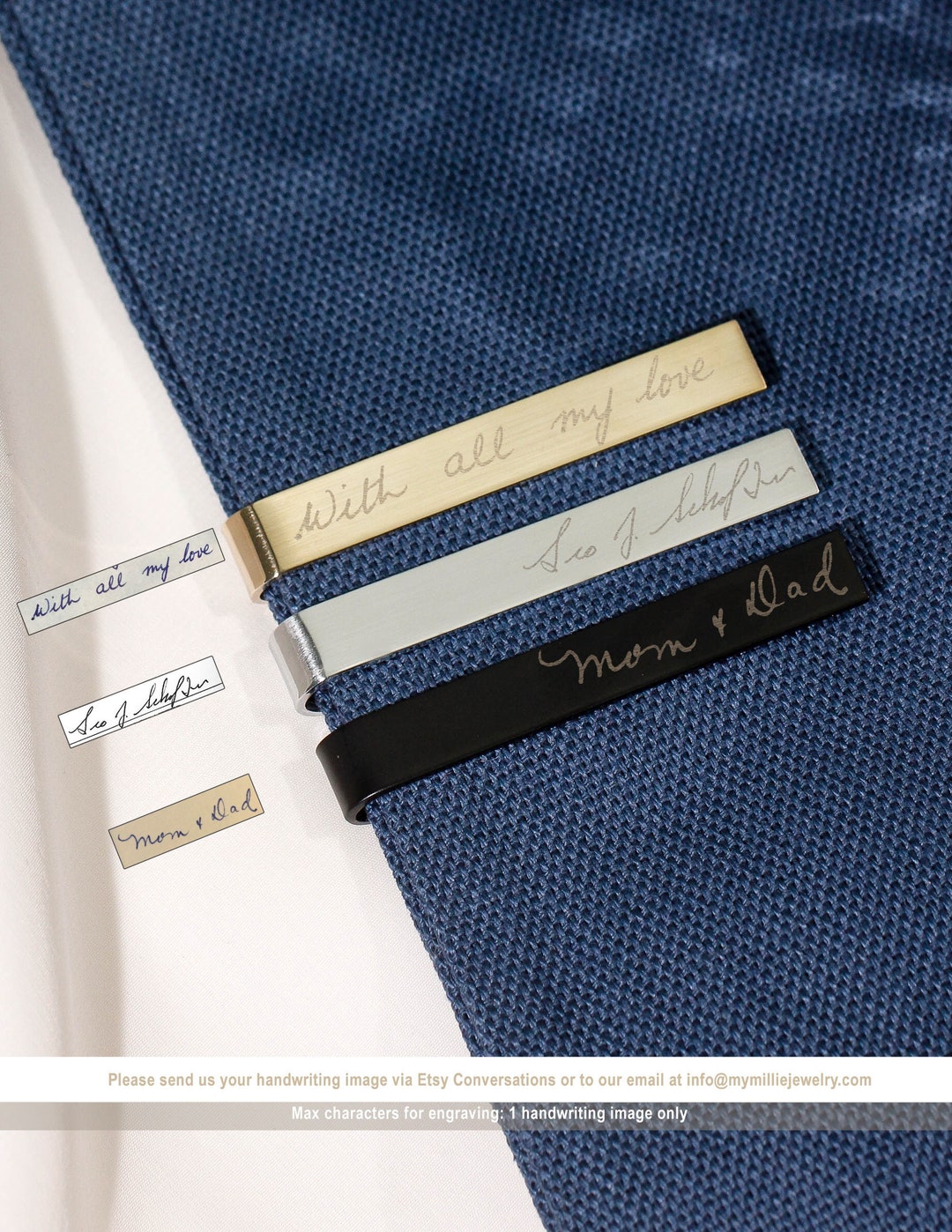 Custom Tie Bar • Handwriting Tie Bar • Personalized Handwriting Tie Bar ...