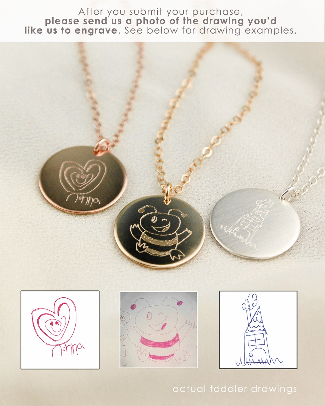 Custom Drawing Necklace Actual Drawing Necklace Kid | Etsy