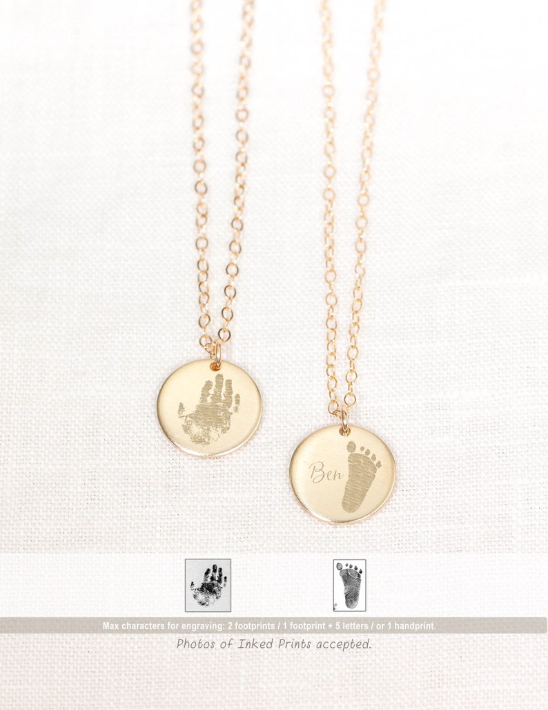 Actual Handprint With Name Necklace Footprint With Name - Etsy