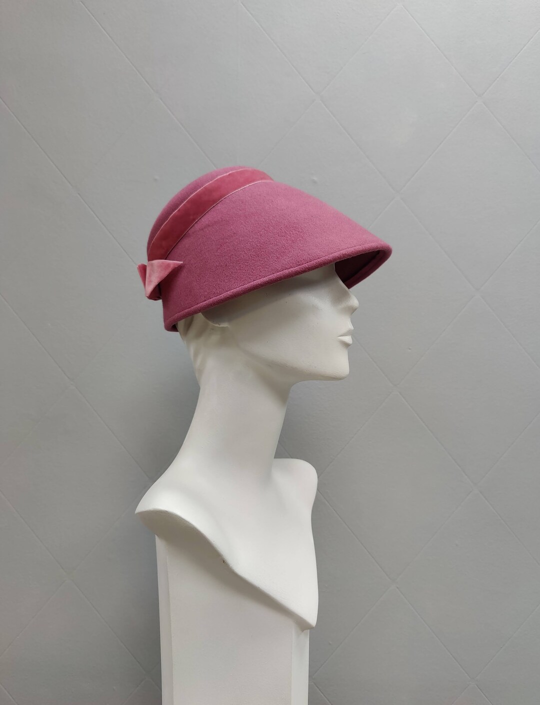 Handmade Pink Felt Bonnet Style Hat 1950's Style Hat Handmade Millinery ...