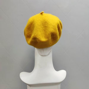 Mustard Yellow Wool Felt Leaf Decoration Beret French Style Berets for ...