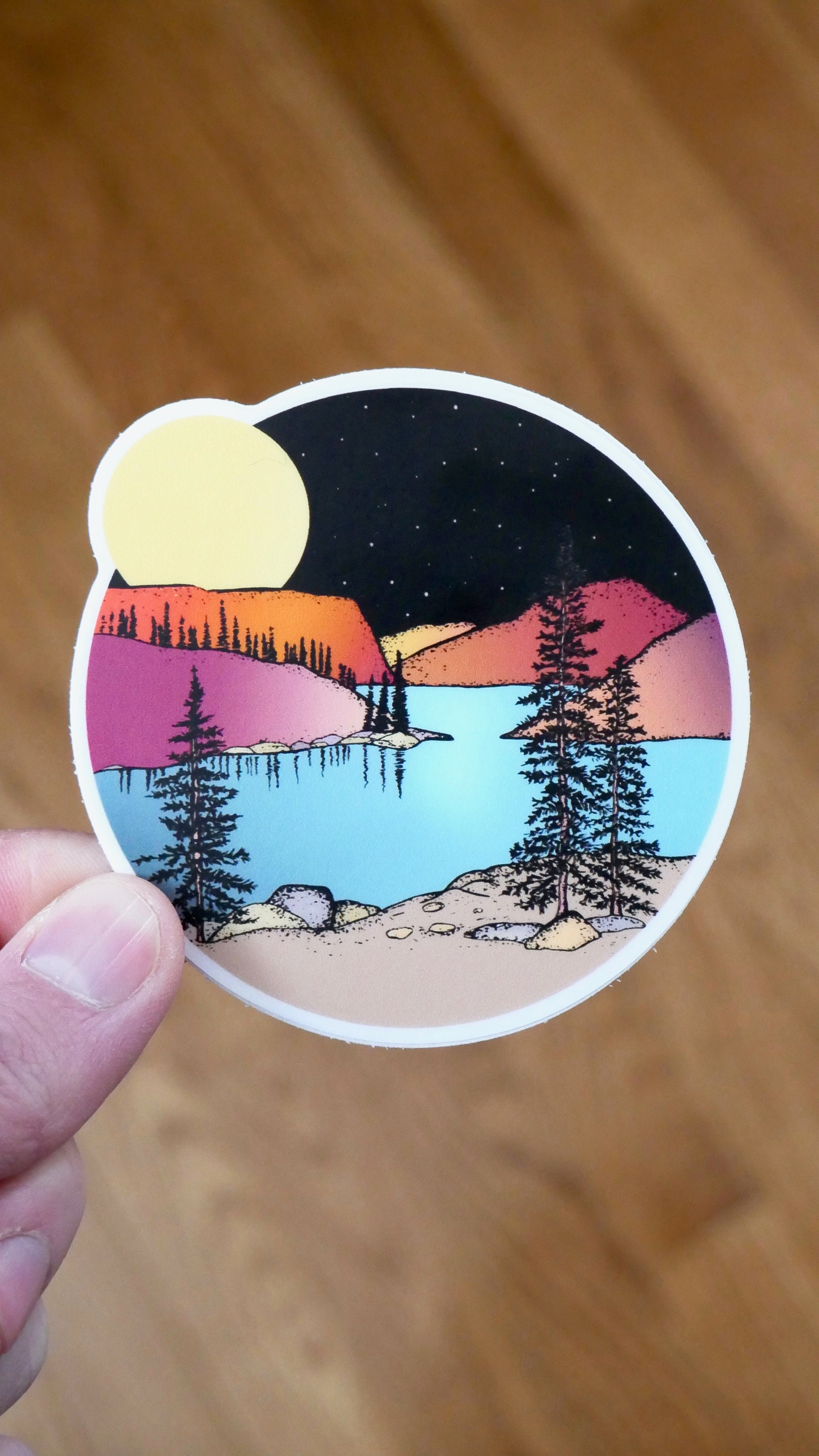 Full Moon Over the Mountains Vinyl Sticker | Etsy